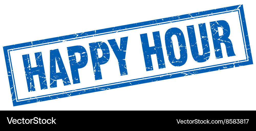 Happy hour blue square grunge stamp on white Vector Image