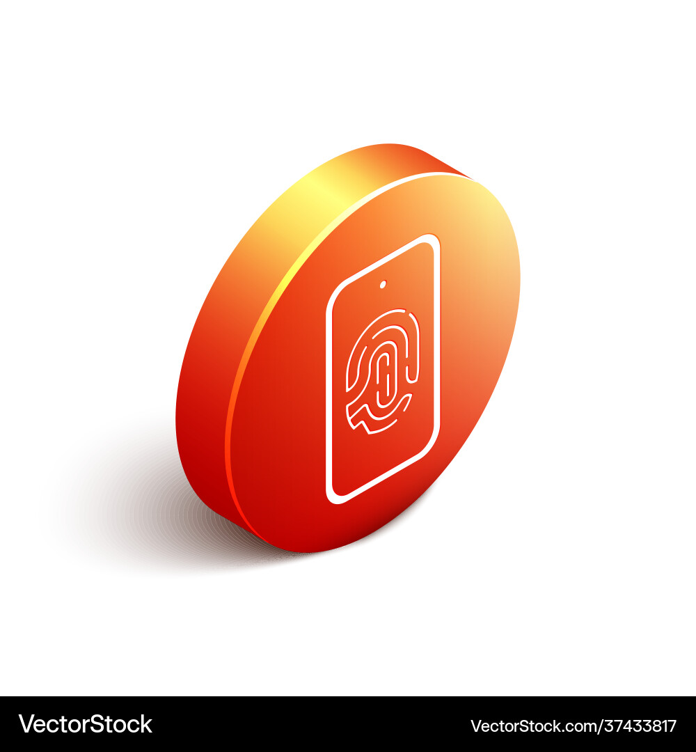 Isometric smartphone with fingerprint scanner icon