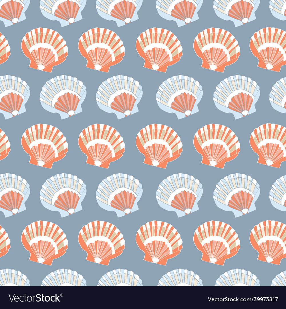 Nautical theme seamless pattern with flat shells Vector Image