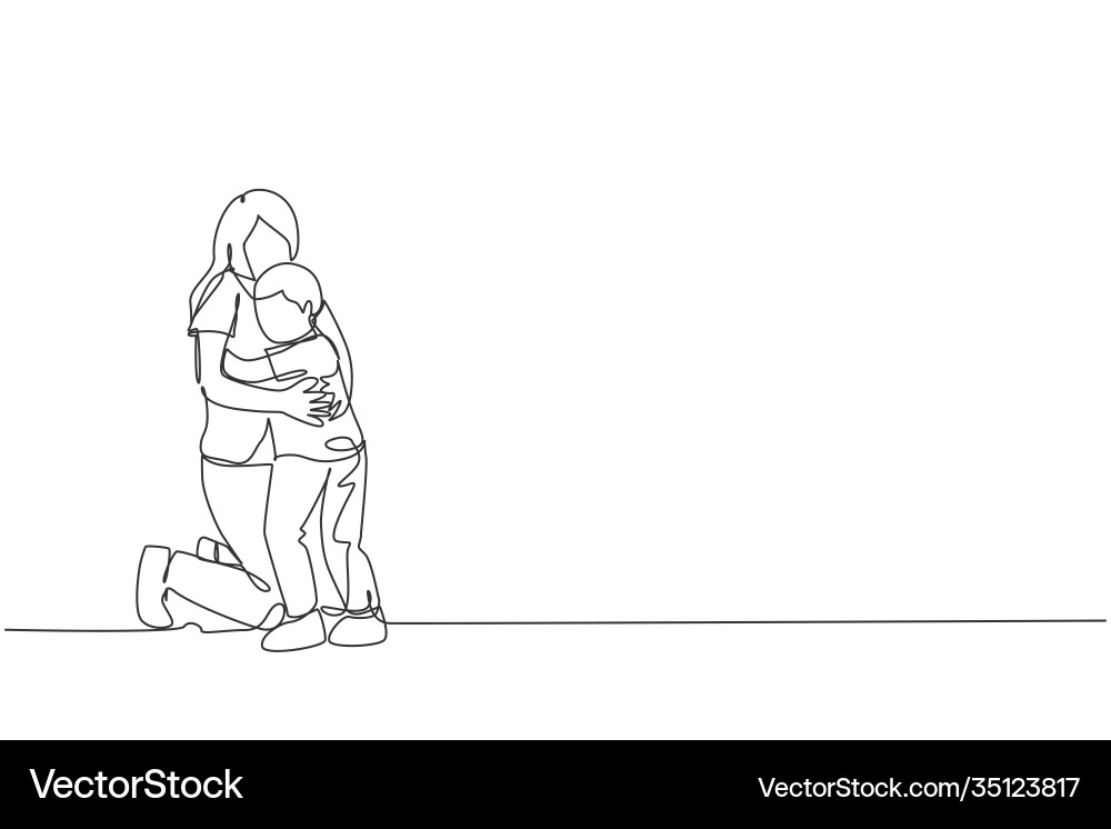 One continuous line drawing young happy mother Vector Image