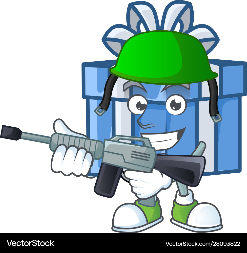 A cartoon style blue gift box army with machine Vector Image