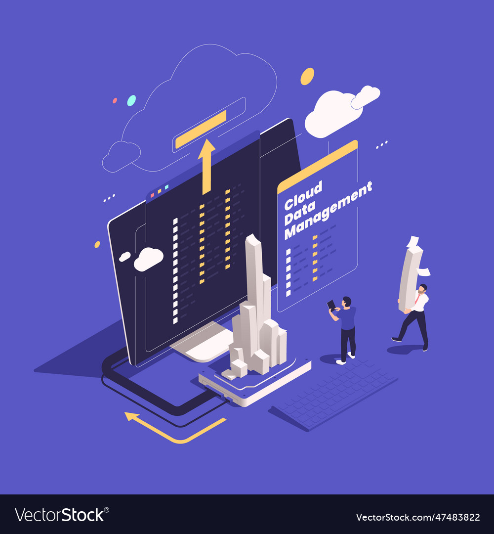 Cloud data management composition Royalty Free Vector Image