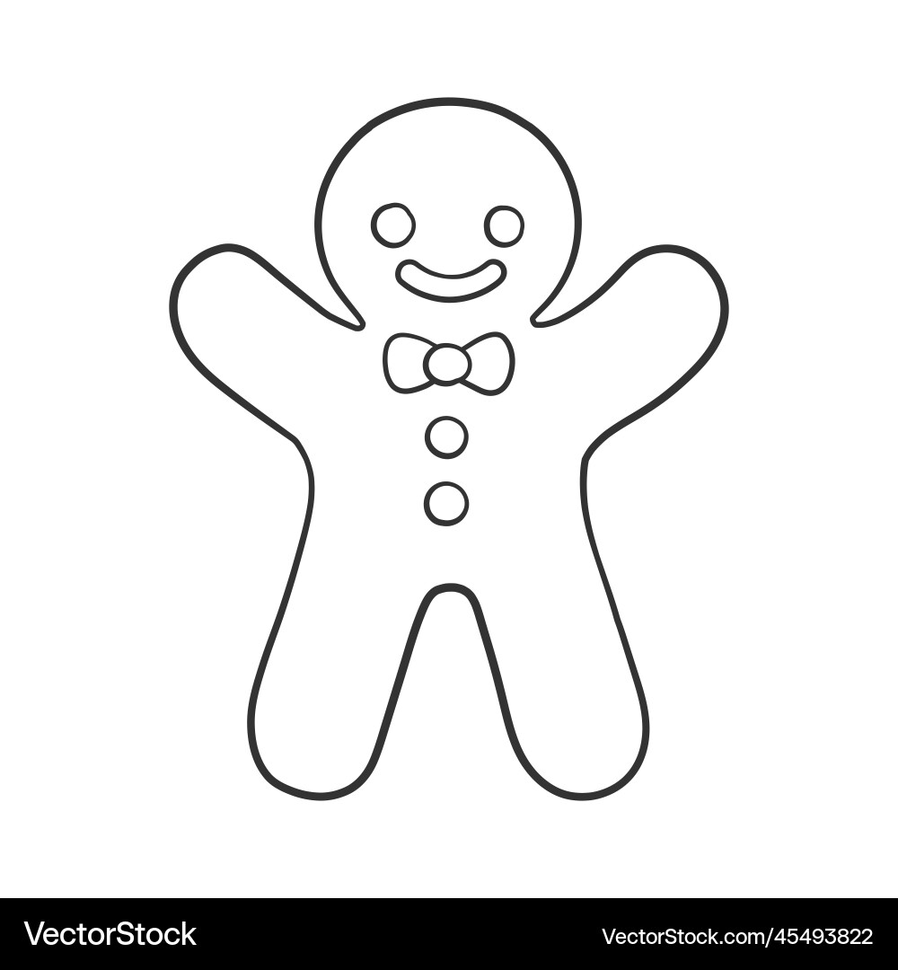 Gingerbread man cookie outline doodle cartoon Vector Image