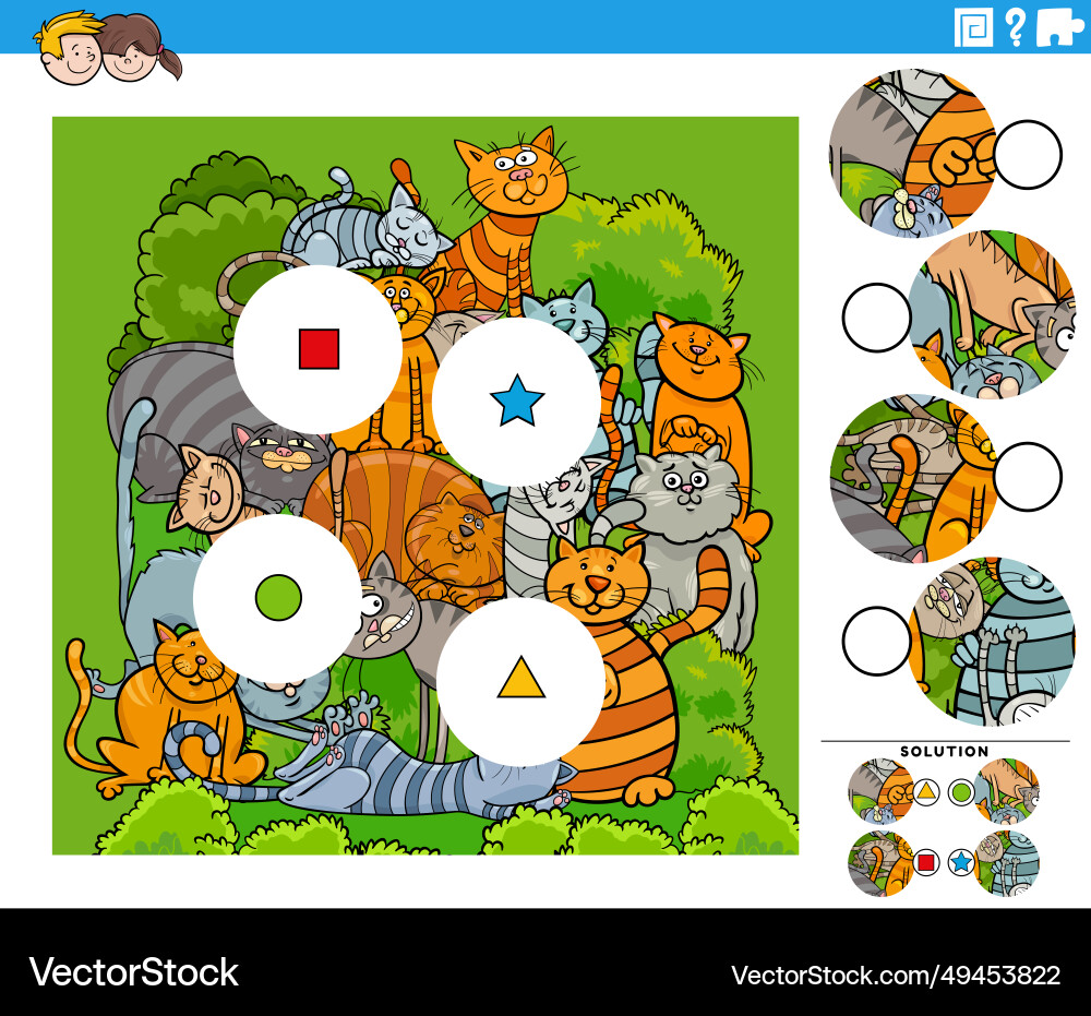 Match the pieces educational game with cartoon Vector Image