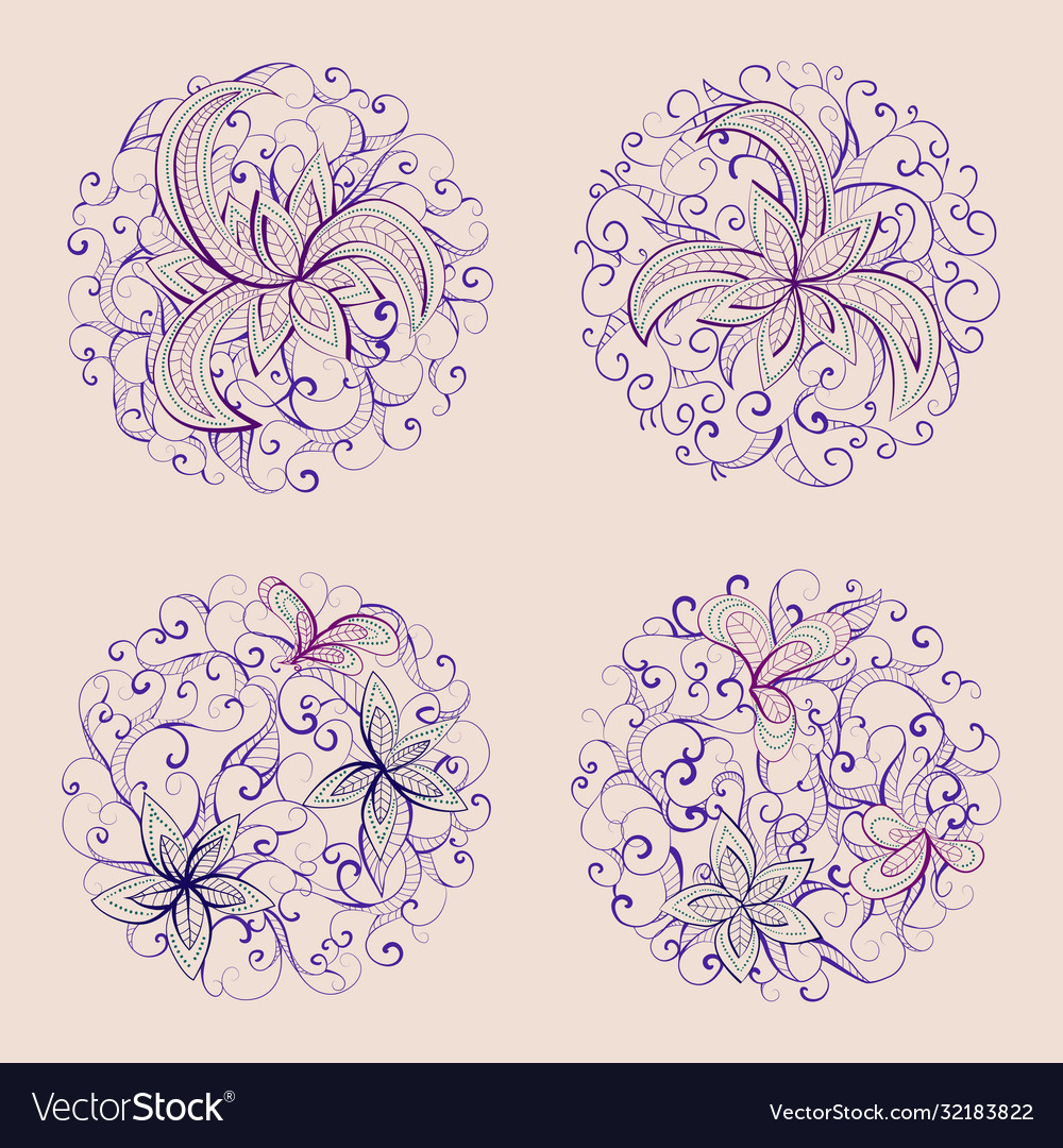 Set round patterns with floral elements Royalty Free Vector