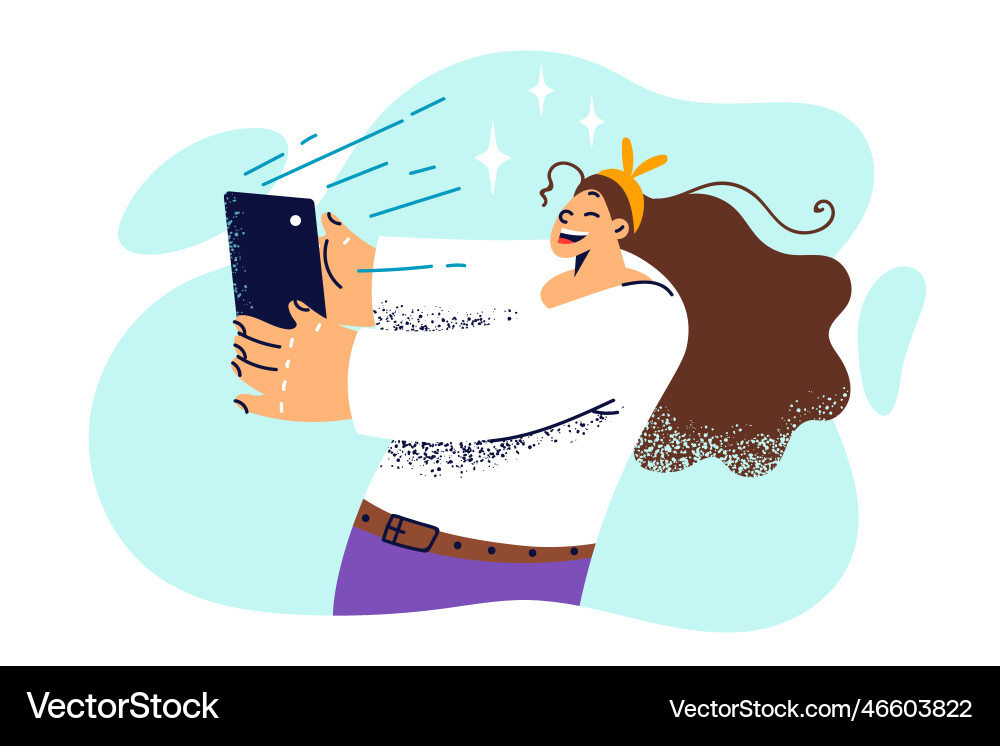 Woman makes video call using phone to communicate Vector Image