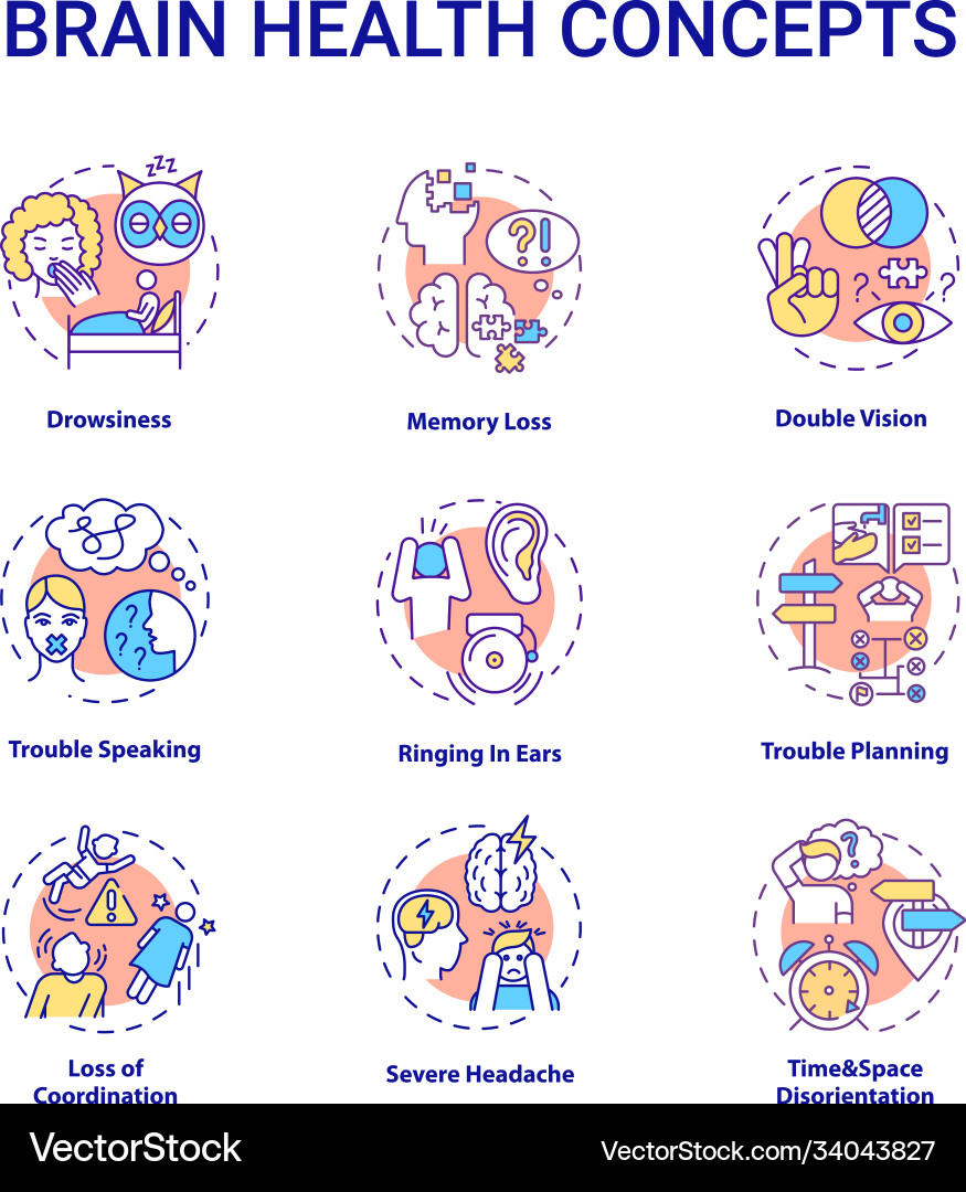 Brain health concept icons set Royalty Free Vector Image
