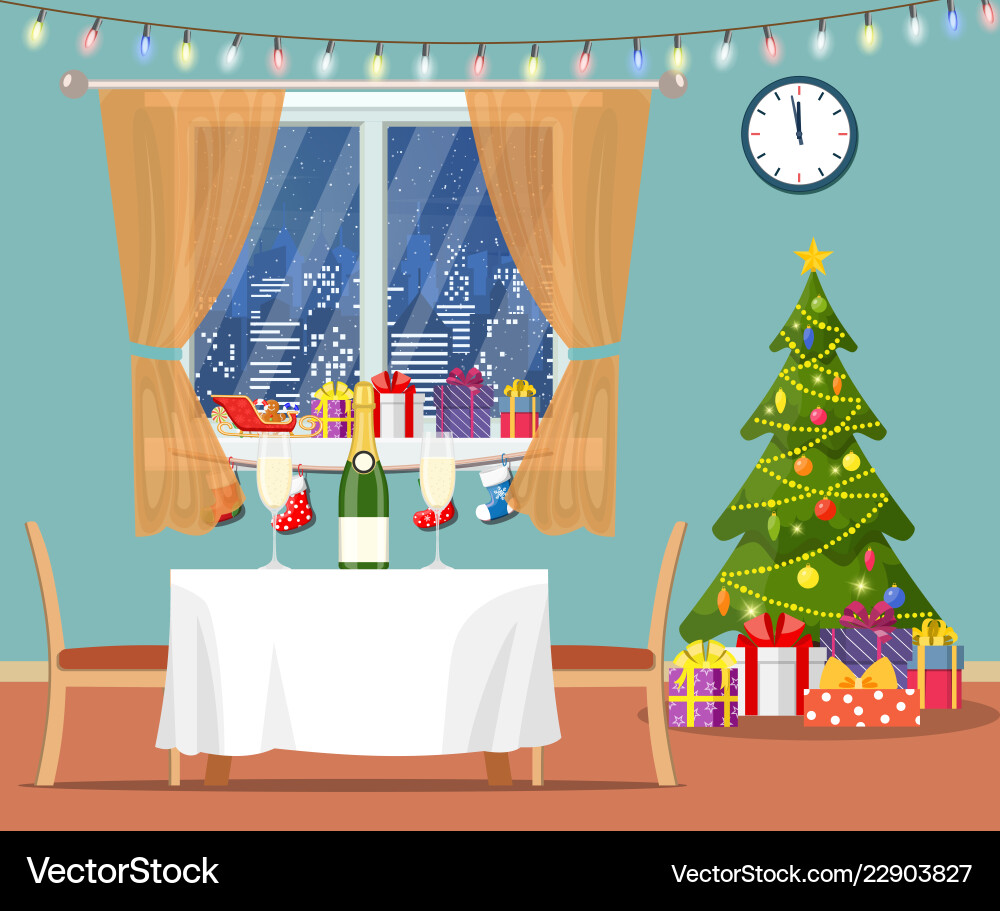 Christmas room interior Royalty Free Vector Image