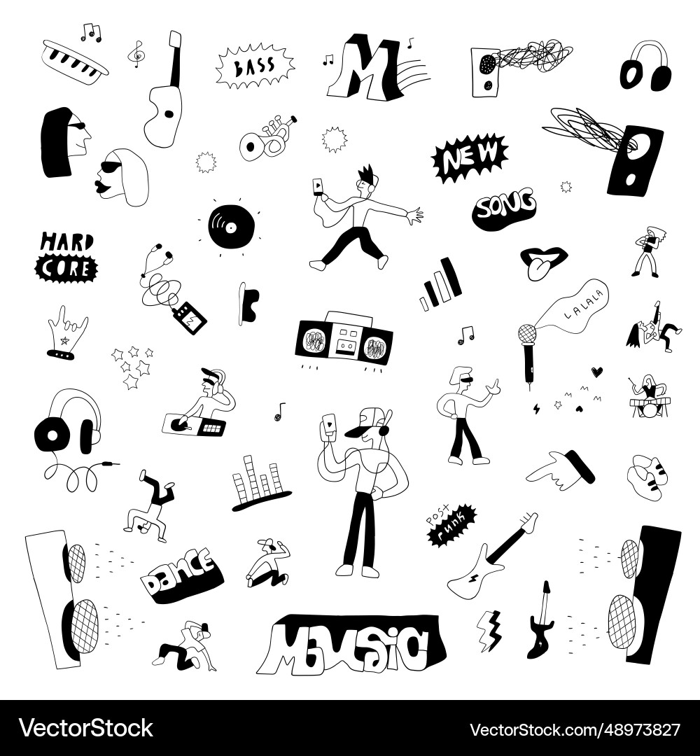 Dance music doodles isolated design Royalty Free Vector