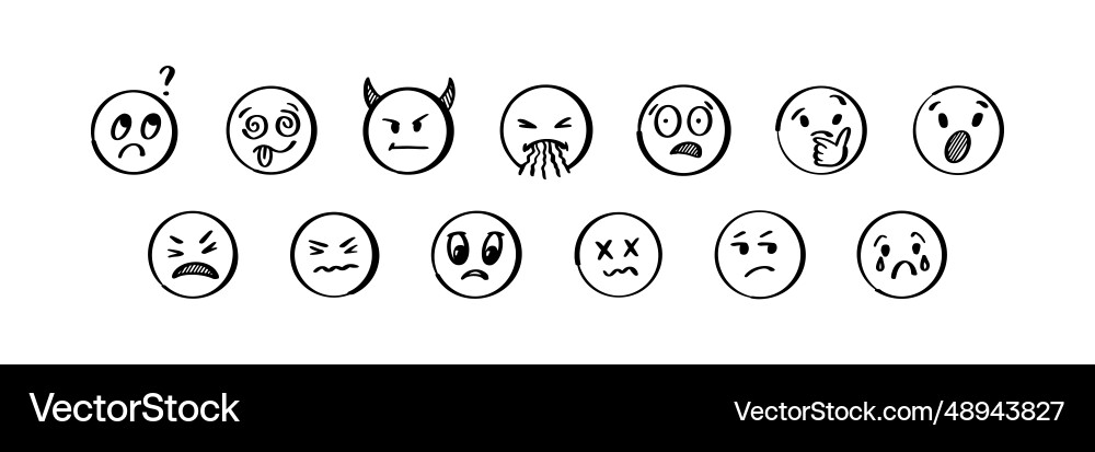 Doodle emoji set hand drawn sketch pack Royalty Free Vector