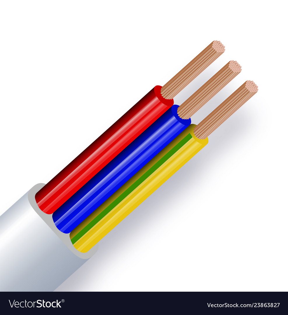 Flexible three-wire electrical cable isolated Vector Image