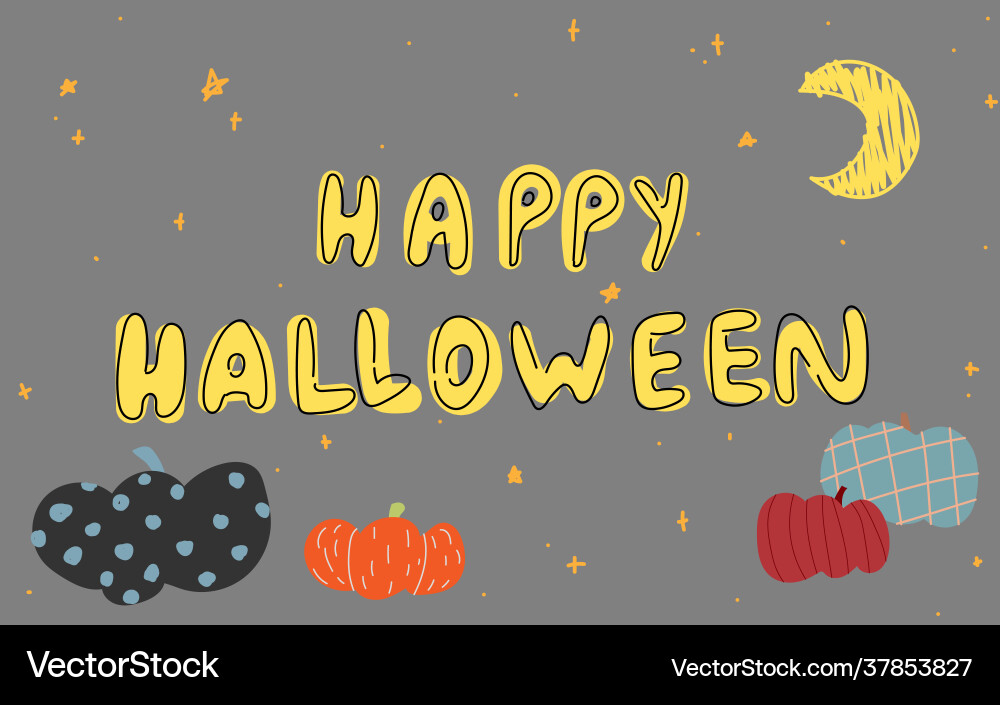 Happy halloween lettering text cute pumpkins Vector Image
