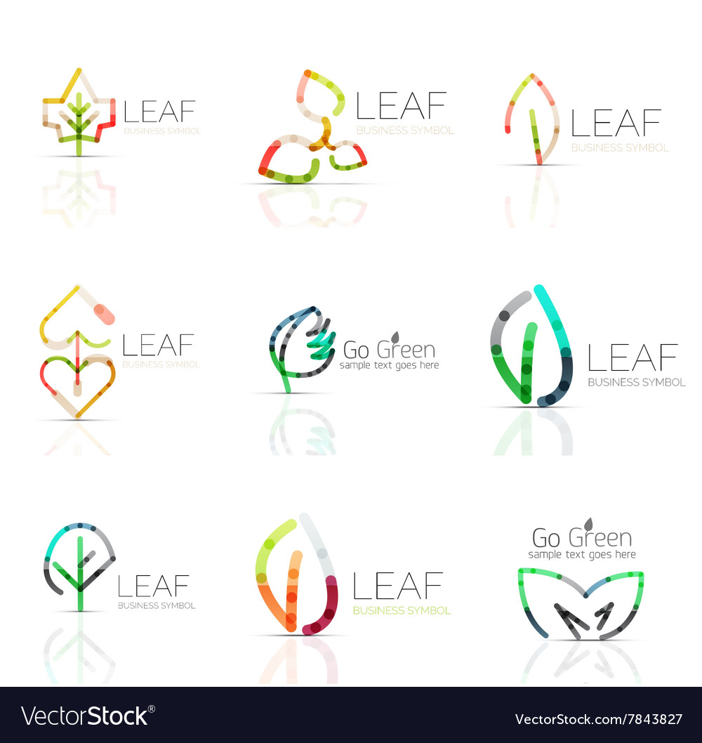 Linear leaf abstract logo set connected Royalty Free Vector