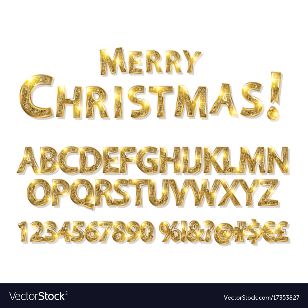Merry christmas with golden letters and numbers Vector Image