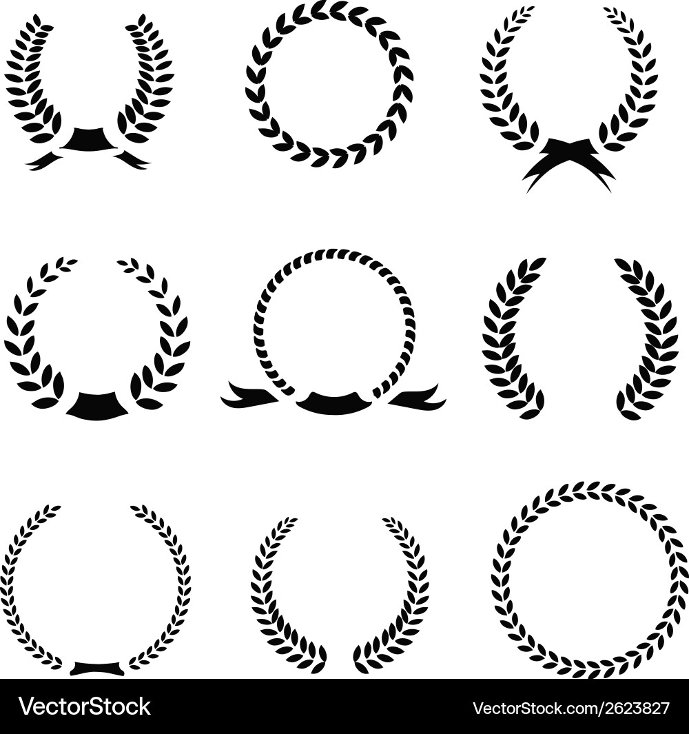 Set black and white silhouette circular laurel Vector Image