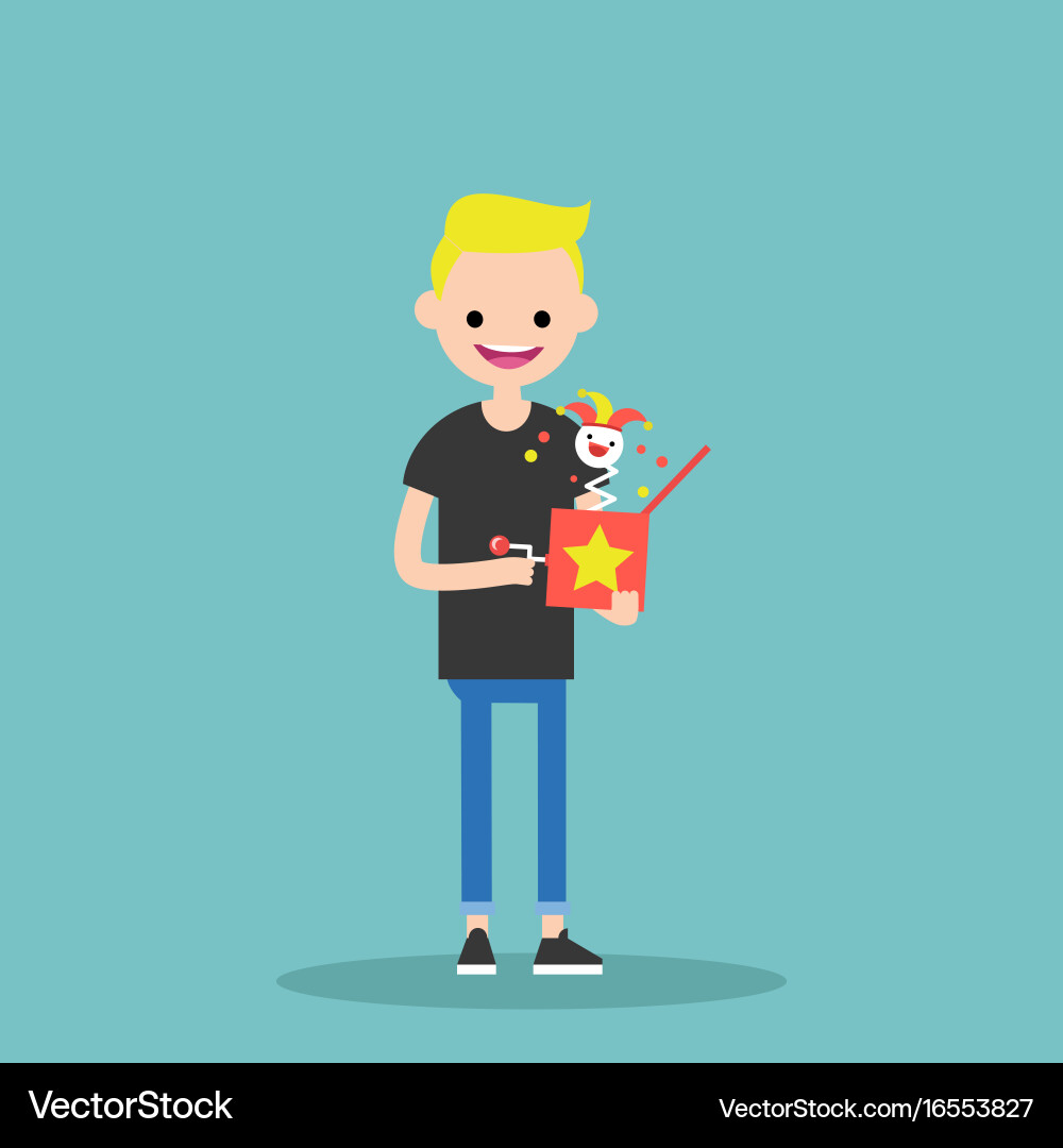 Young character holding a jack in the box flat Vector Image