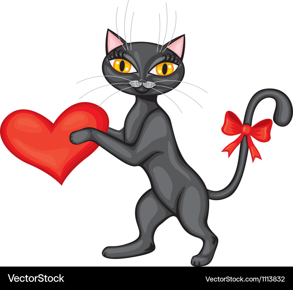 Black cat gives his heart Royalty Free Vector Image