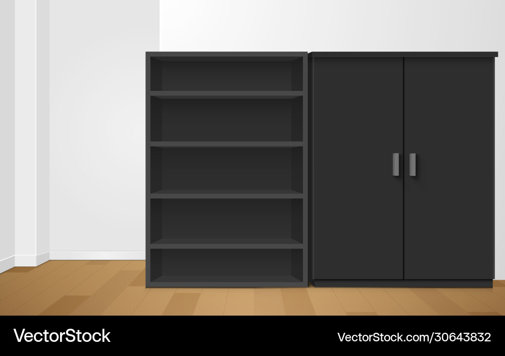 Black showcase and cabinet in room Royalty Free Vector Image