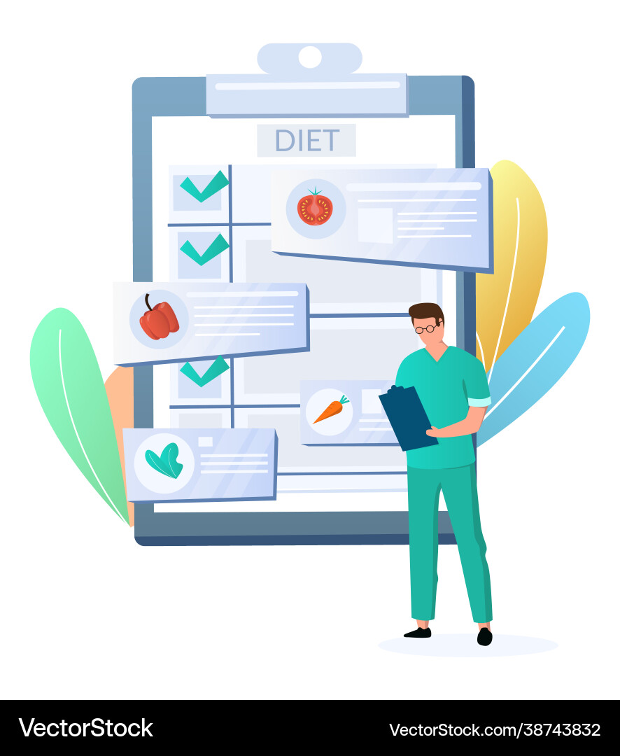 Doctor nutritionist dietician with diet program Vector Image