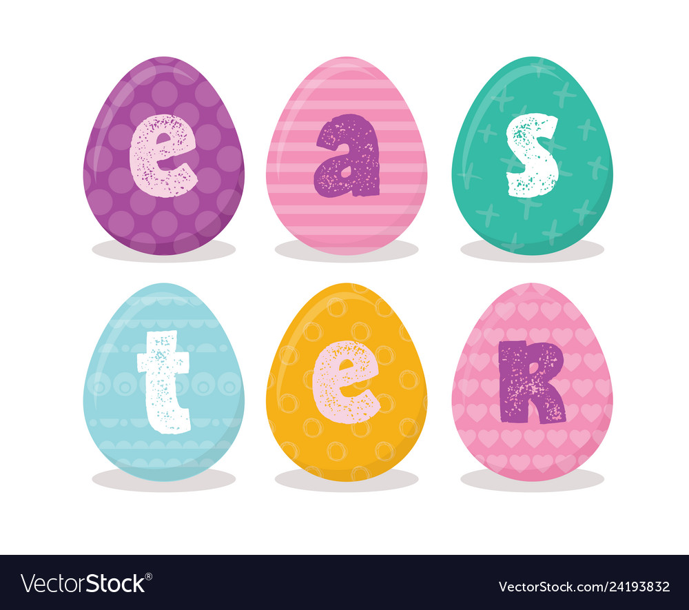 Easter eggs with easter letters in different Vector Image