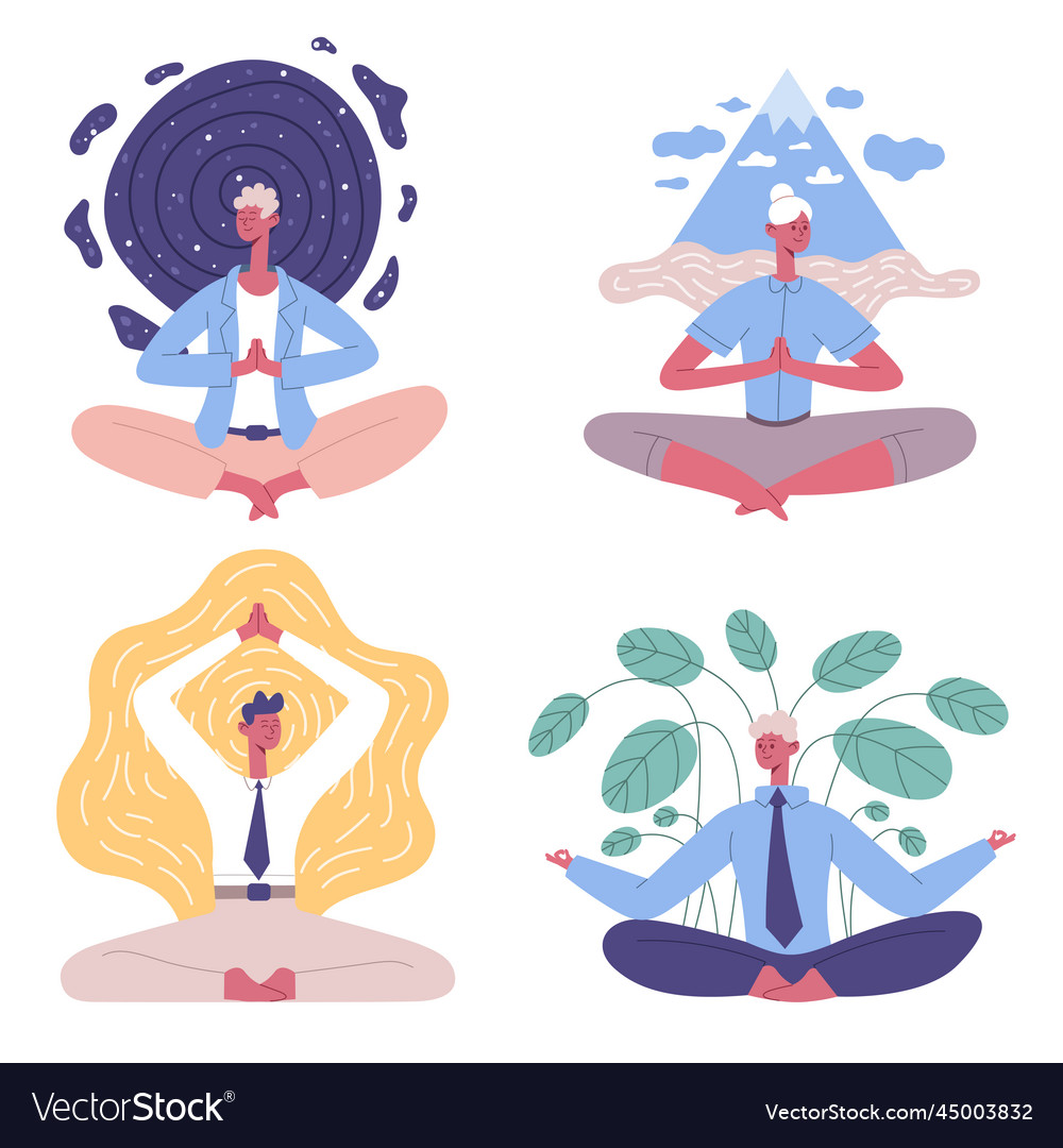 Employees meditating in yoga lotus pose man Vector Image Employees meditating in yoga lotus pose man Vector Image