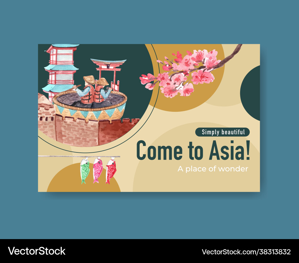 Facebook template with asia travel concept design Vector Image