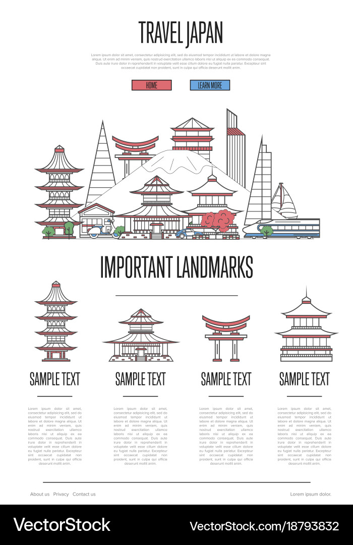 Japan travel infographics in linear style Vector Image
