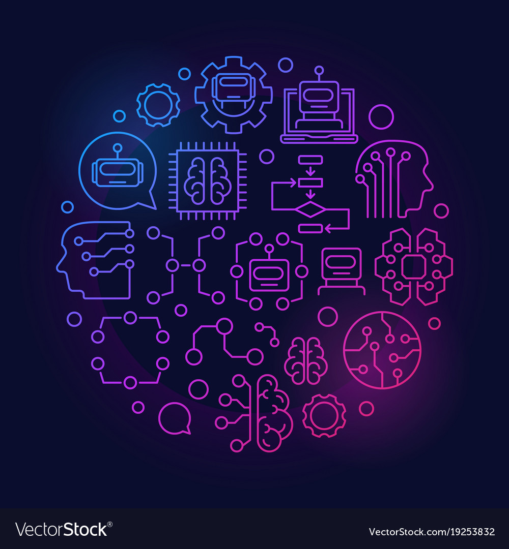 Machine learning colorful round line Royalty Free Vector