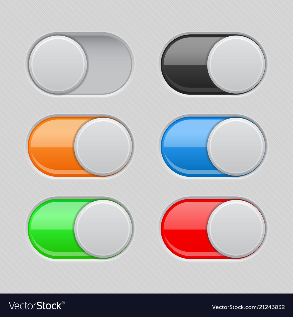 On And Off Toggle Switch Buttons Colored Set Of Vector Image