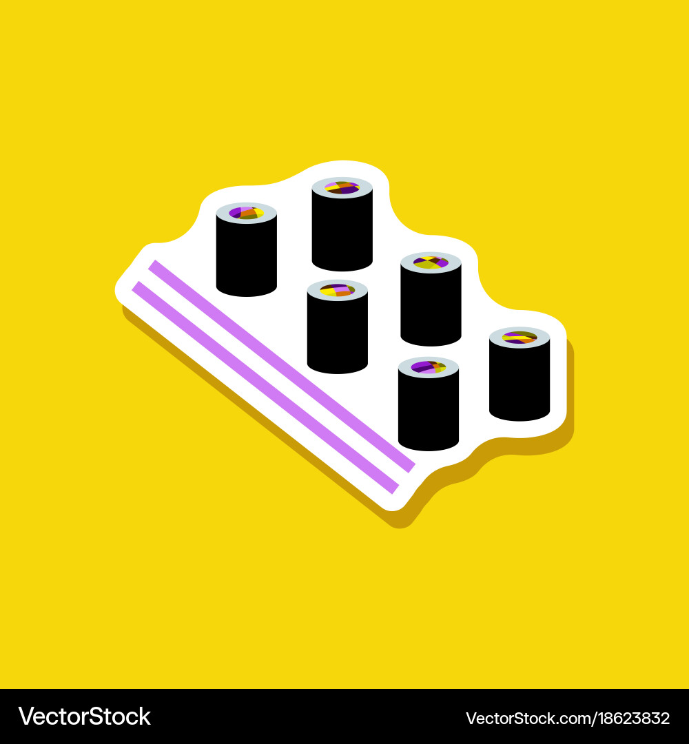Paper sticker sushi and sticks Royalty Free Vector Image