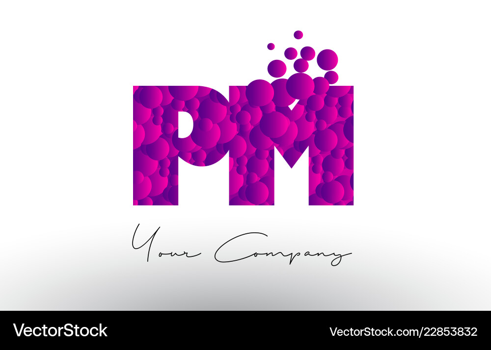 Pm p l dots letter logo with purple bubbles Vector Image
