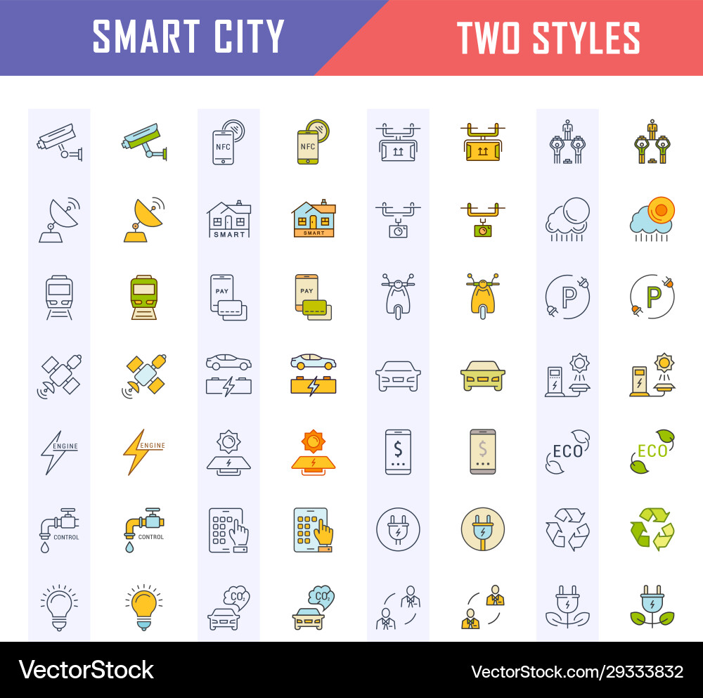 Set flat line icons smart city Royalty Free Vector Image