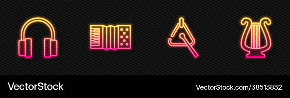 Set line triangle headphones accordion Royalty Free Vector