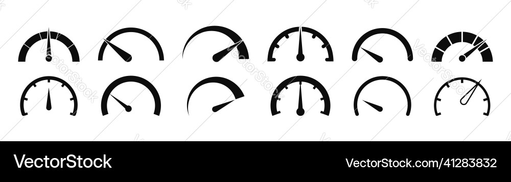 Speedometer icons speed gauges meters Royalty Free Vector