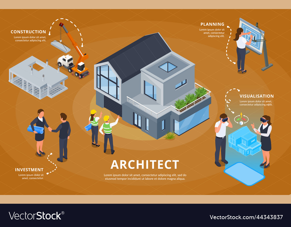 Architect Construction Isometric Background Vector Image