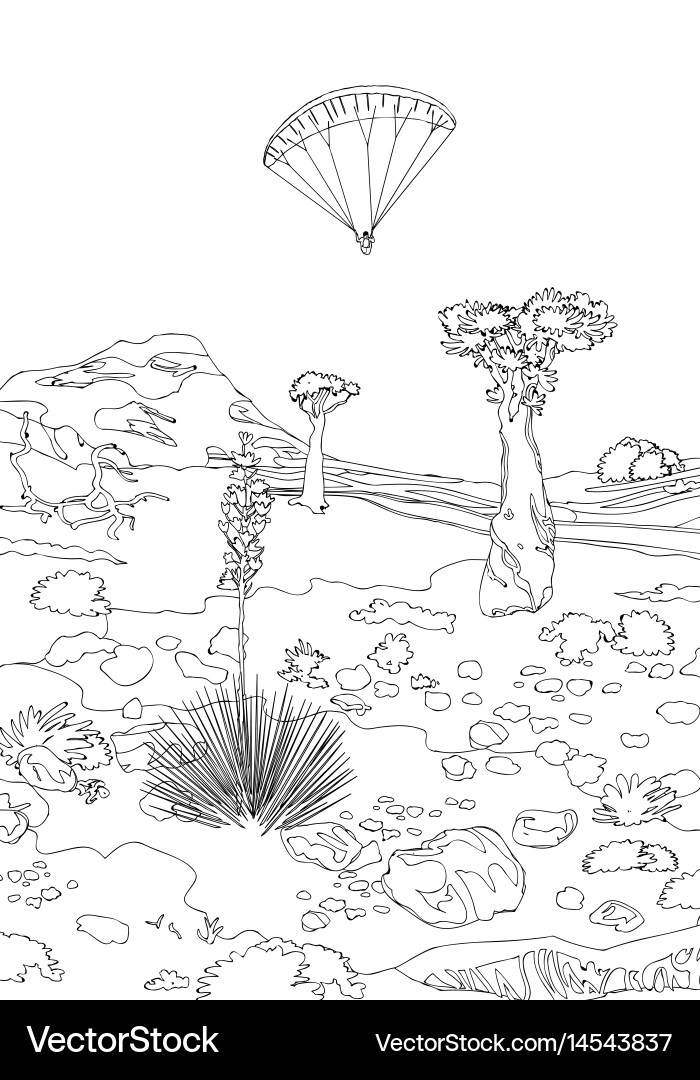 Hand drawing landscape trees and stones Royalty Free Vector