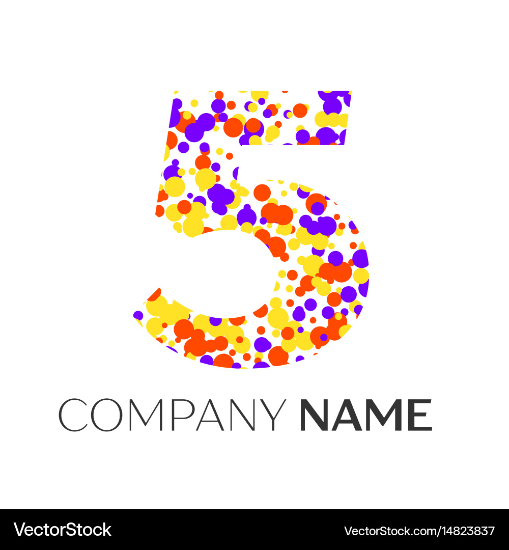 Number five logo with purple yellow particles Vector Image