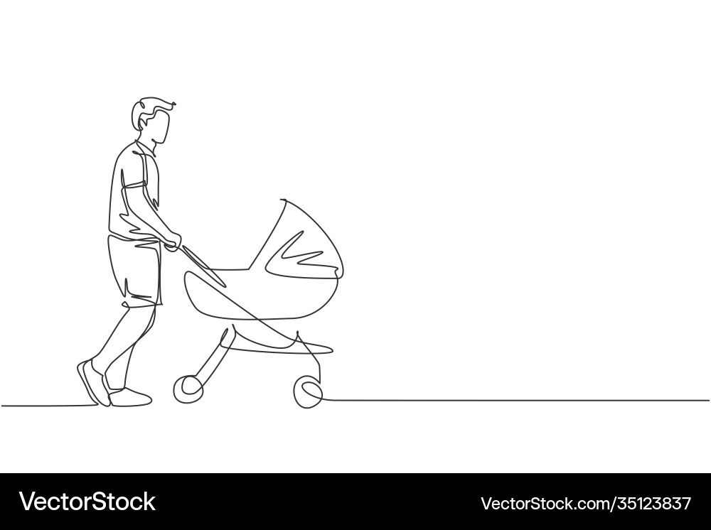 One single line drawing young happy father Vector Image