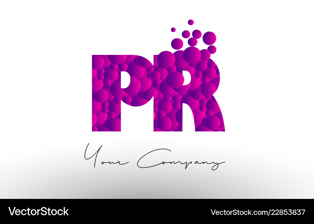 Pr p r dots letter logo with purple bubbles Vector Image