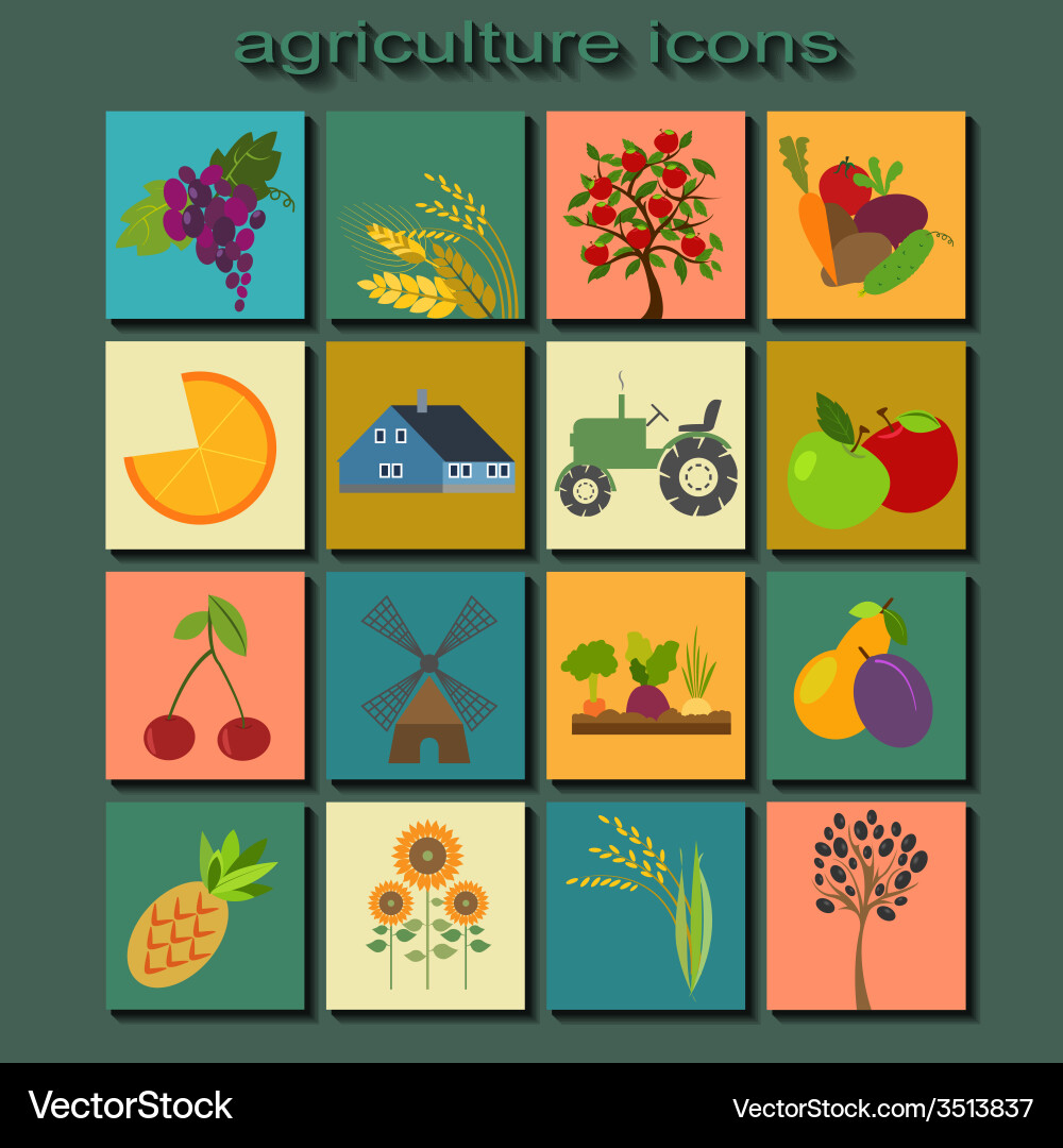 Set agriculture farming icons Royalty Free Vector Image