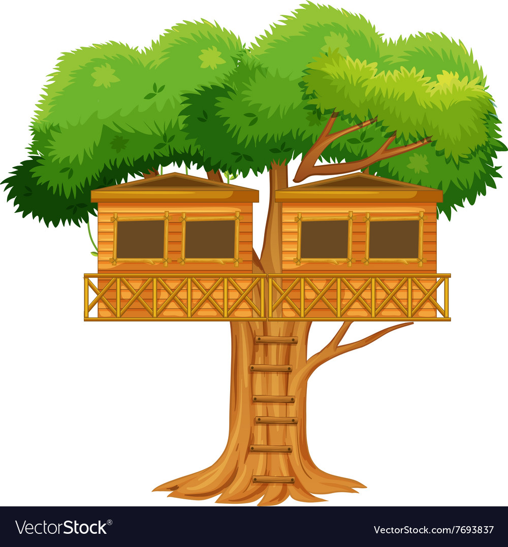 Two treehouses in the tree Royalty Free Vector Image