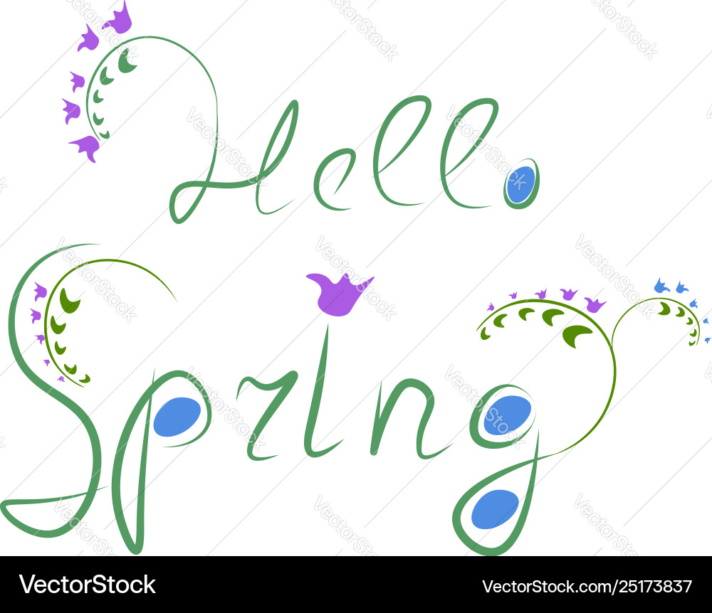Wording hello spring is written in color sketch Vector Image