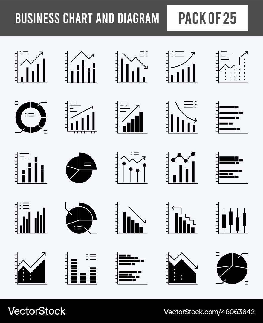 25 business chart and diagram glyph icon pack Vector Image
