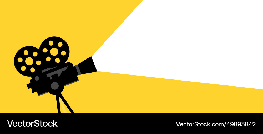 Classic film projector casting light on yellow Vector Image