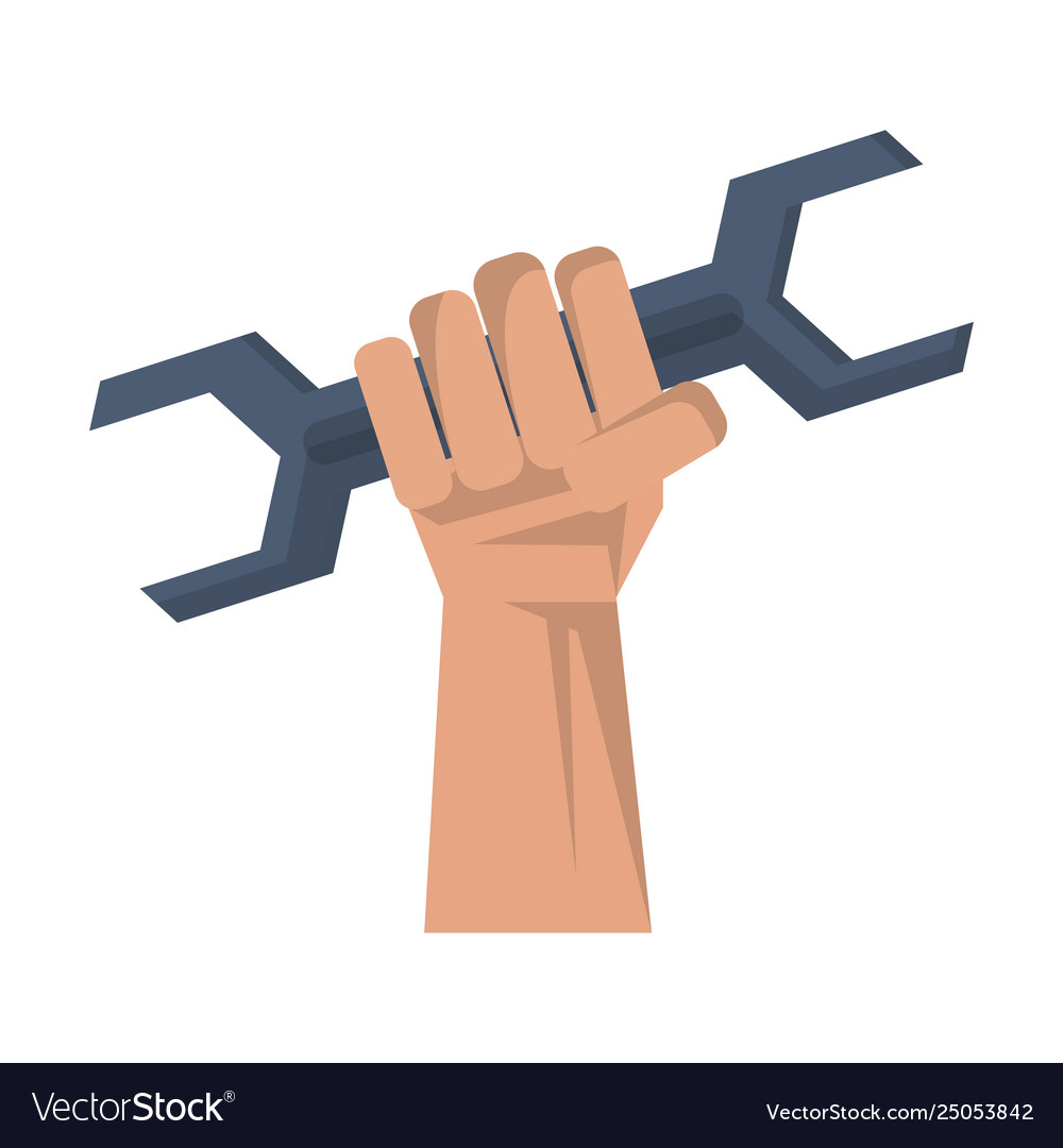 Hand holding wrench construction and repair Vector Image
