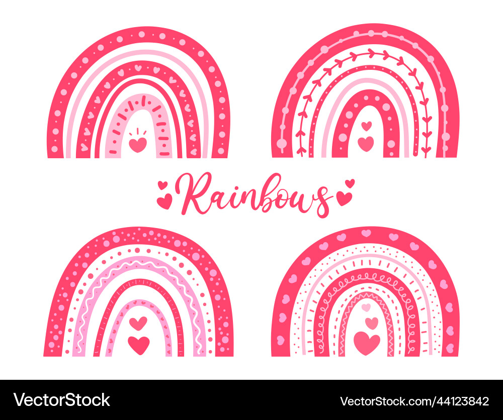 Hand painted cute rainbow decorated with pink Vector Image