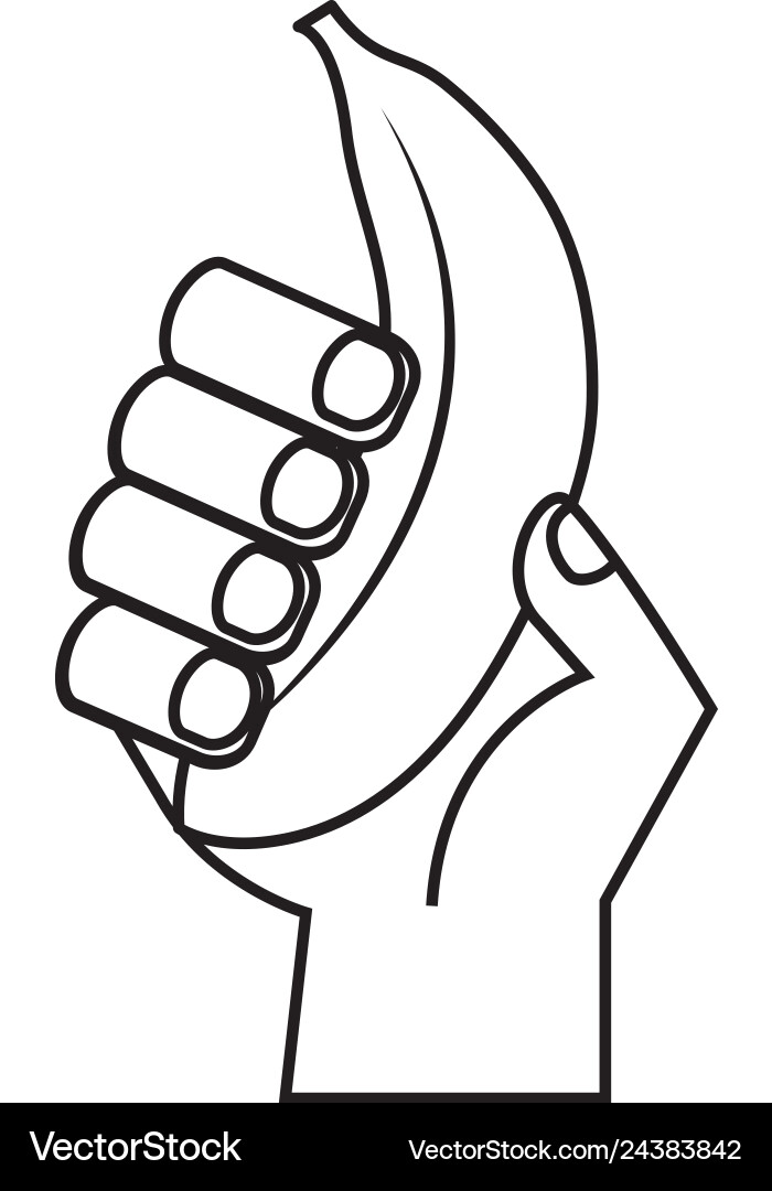 Hand with banana on white background Royalty Free Vector