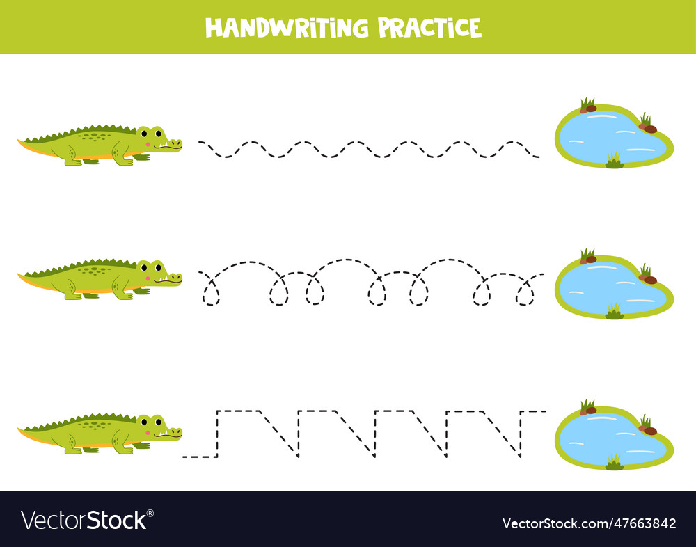 Handwriting practice with cute crocodile tracing Vector Image