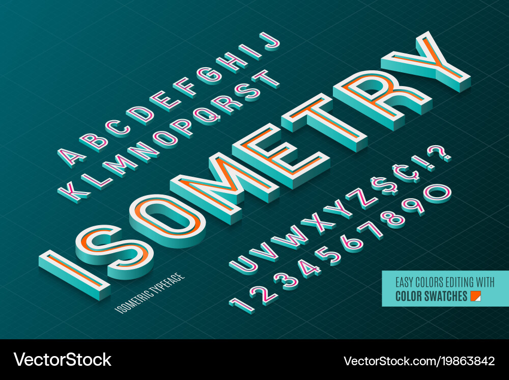 Isometric alphabet 3d letters and numbers Vector Image