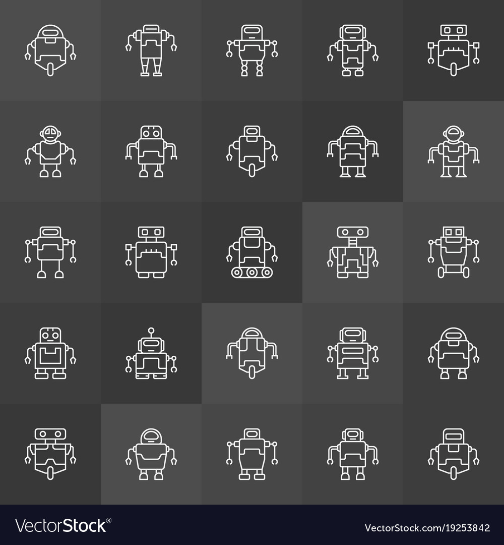 Robots icons collection outline robot Royalty Free Vector